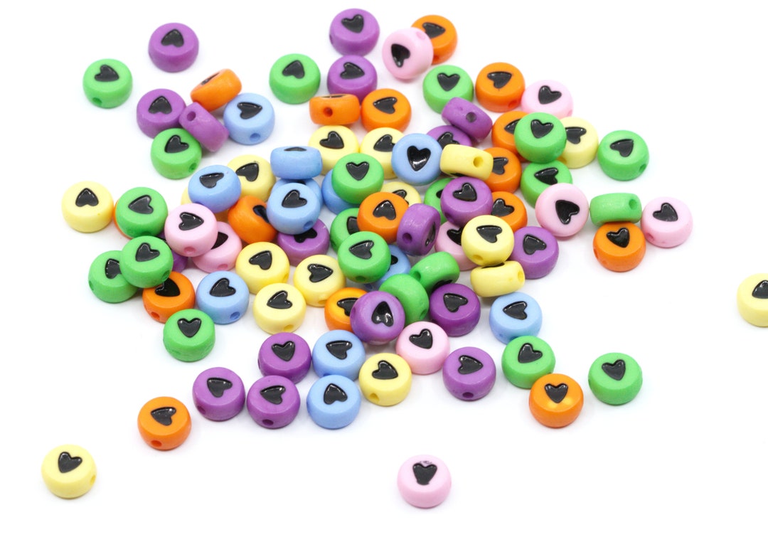 Multi-color Acrylic Heart Beads With Black Hearts Size 4x7mm...100 ...