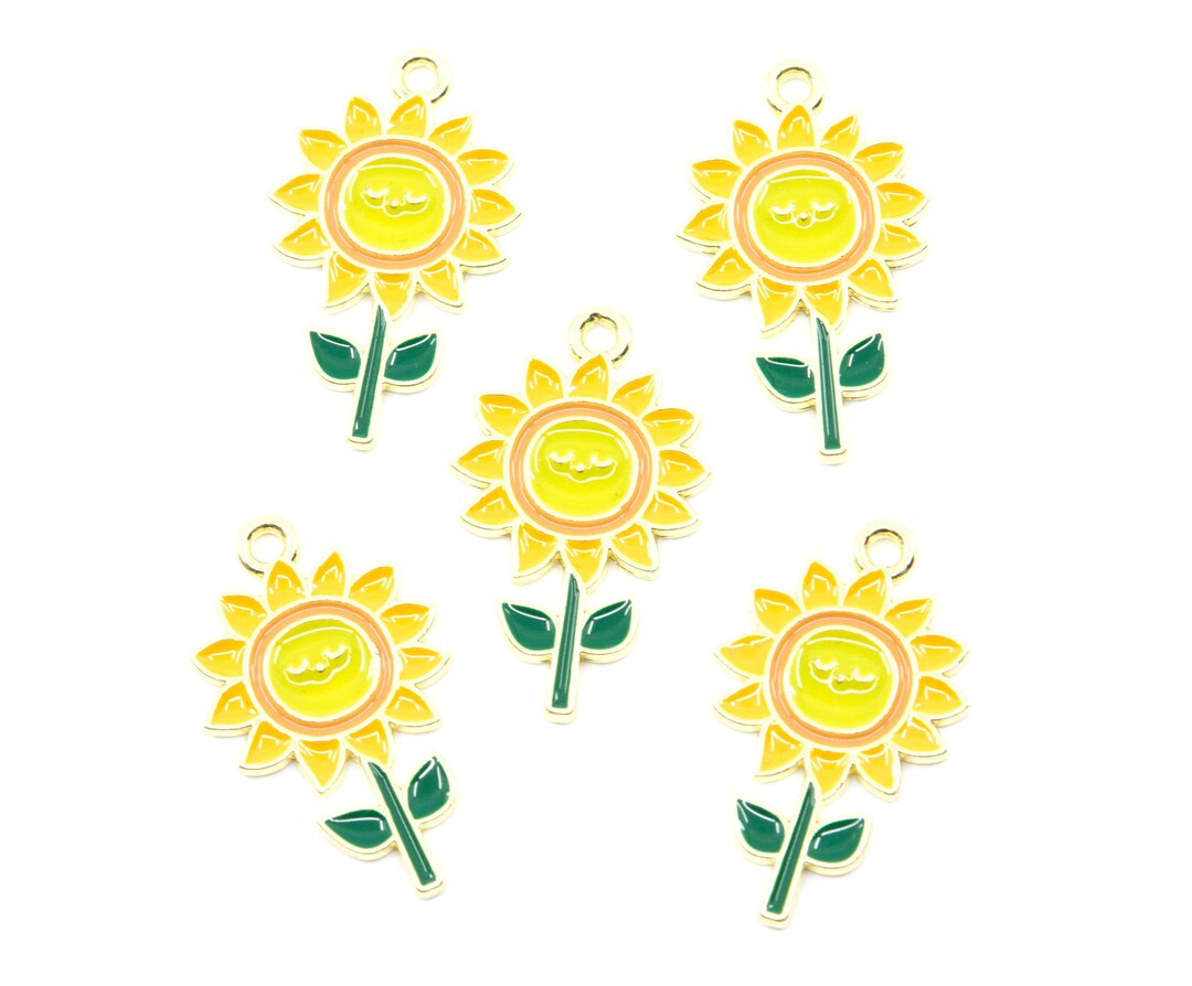 Yellow Sunflower Enamel Charms Gold Plated...lot of Five... - Etsy