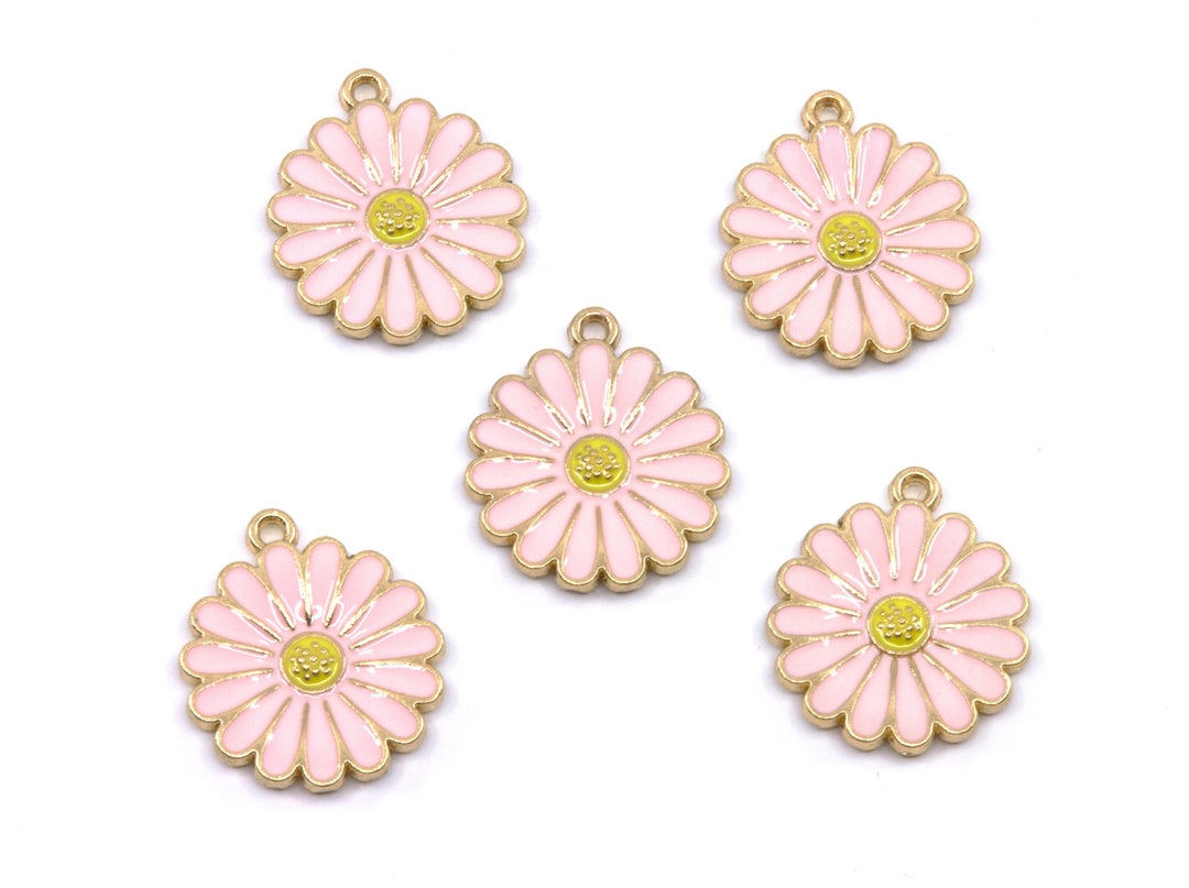 Pink Daisy Flower Enamel Charms Gold Plated...lot of Five... - Etsy