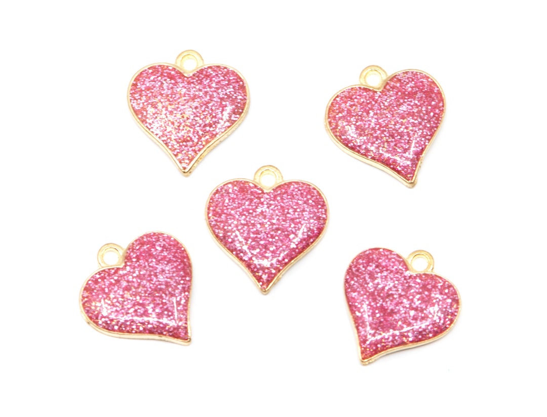 Light Pink Glitter Heart Charms - Lot of Five - Etsy