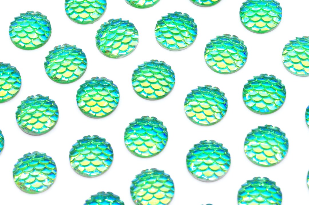 Mermaid Scale Teal Blue-green Flatback Cabochons Size 12mm...mermaid ...