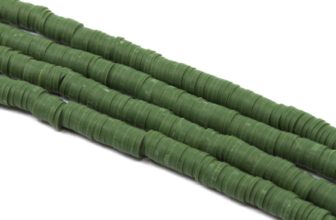 Seaweed Green 6mm Polymer Clay Flat Disc Heishi Beads - African Vinyl ...