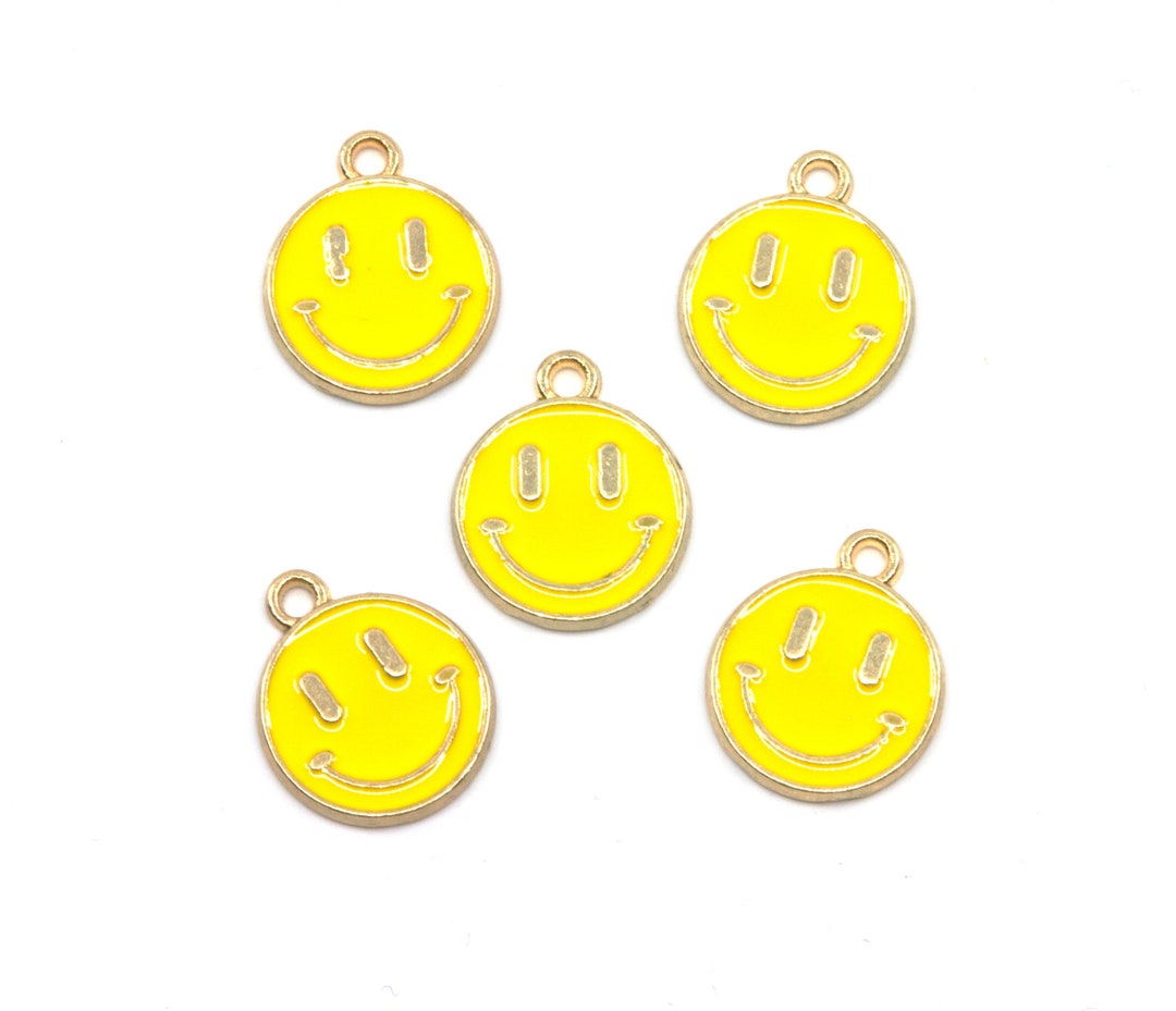 Yellow Smiley Face Enamel Charms Gold Plated...lot of Five... - Etsy