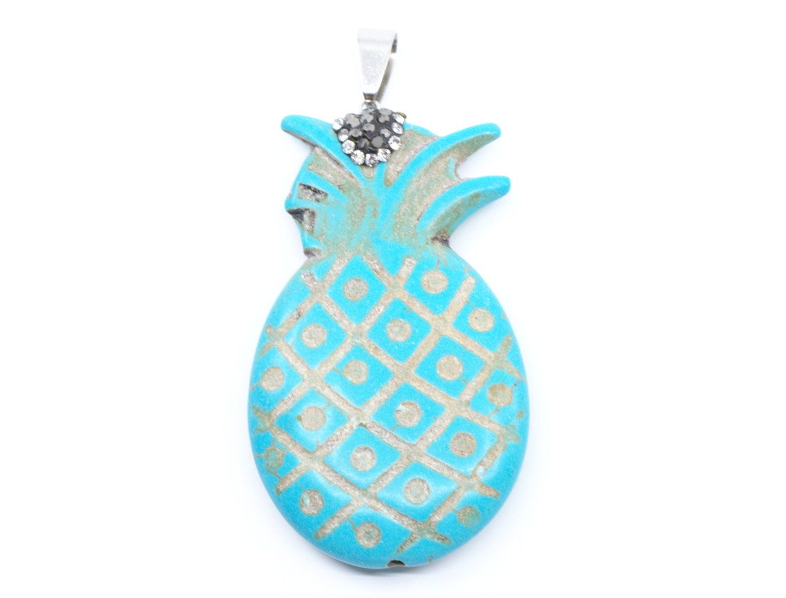 Blue Turquoise Pineapple Natural Stone Pendant...tropical - Etsy