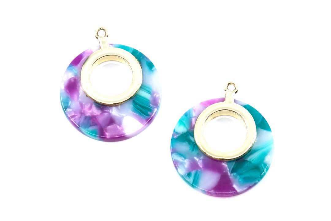 Teal & Purple Tortoise Shell Circle Shaped Pendant Acrylic Blanks With ...