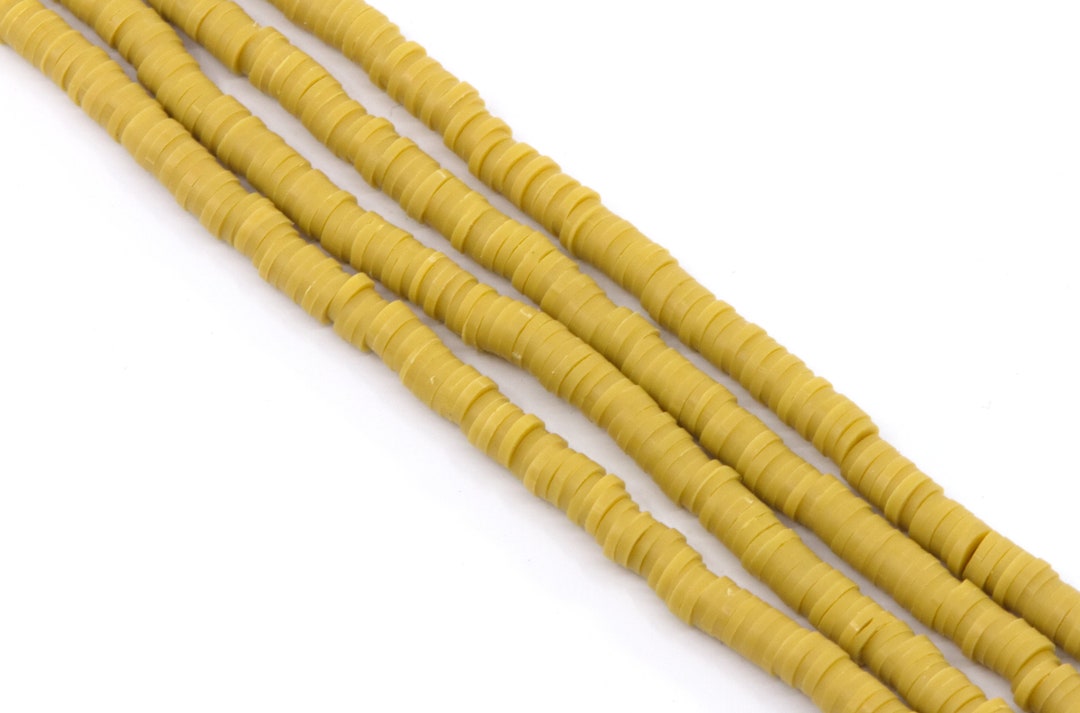 Mustard Yellow 5mm Polymer Clay Flat Disc Heishi Beads - African Vinyl ...