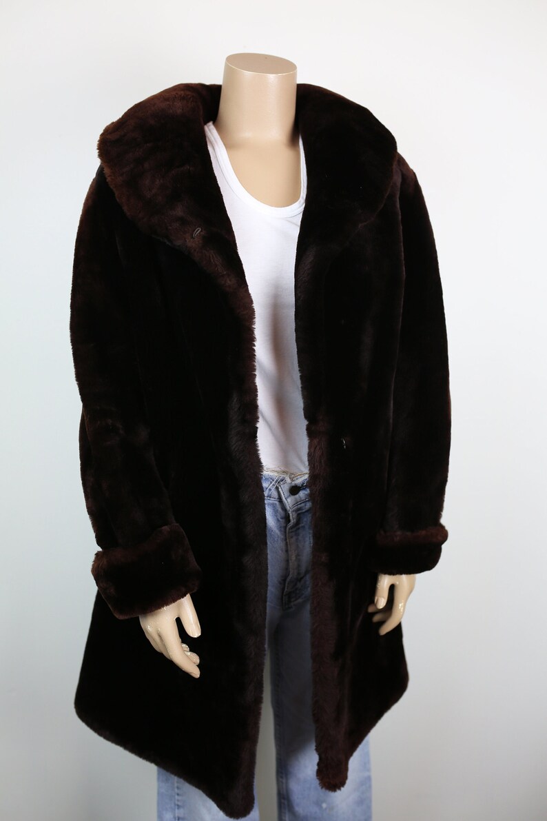 Vintage 50s MOUTON FUR COAT Dark Chocolate Brown Winter Small - Etsy