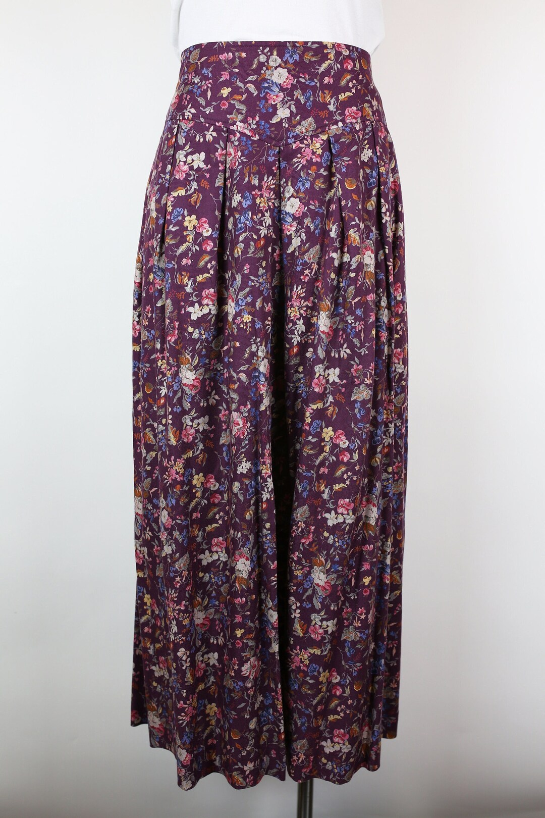 90s HERMAN GEIST SKIRT Midi Pleated Yoked Waist Floral Rayon Size 6 ...