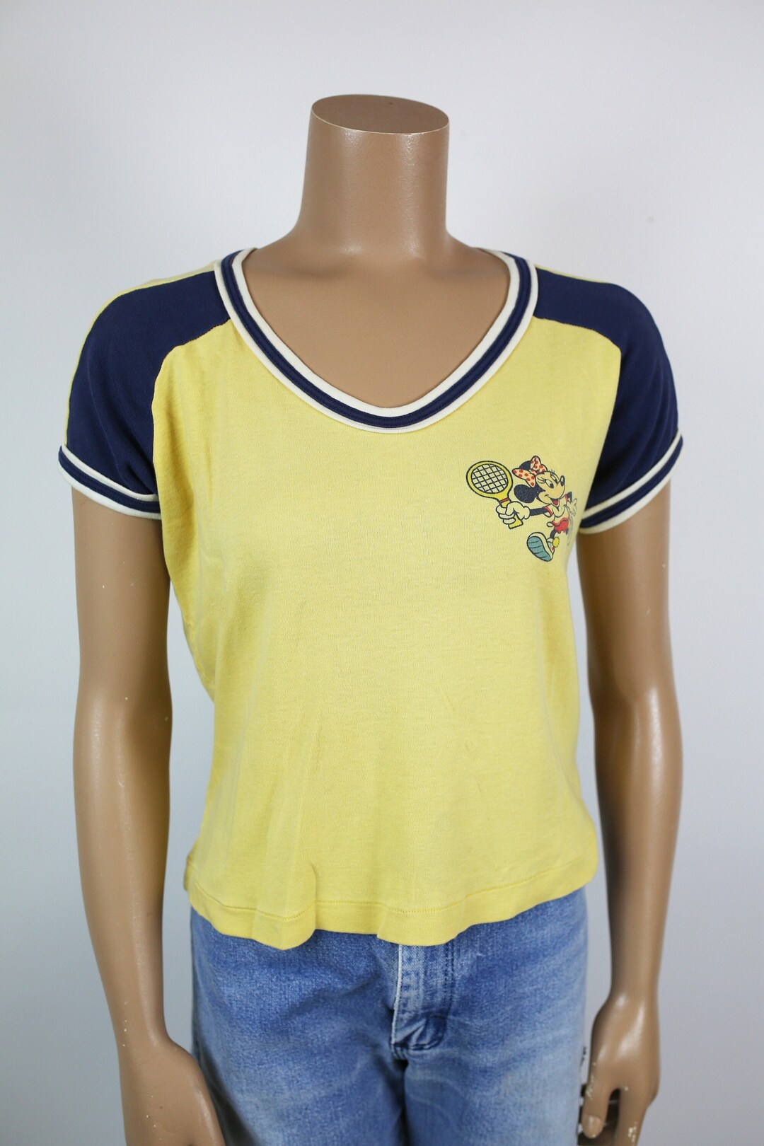 Vintage 60s RARE MINNIE MOUSE T-shirt Tennis Short Sleeve Women Yellow ...