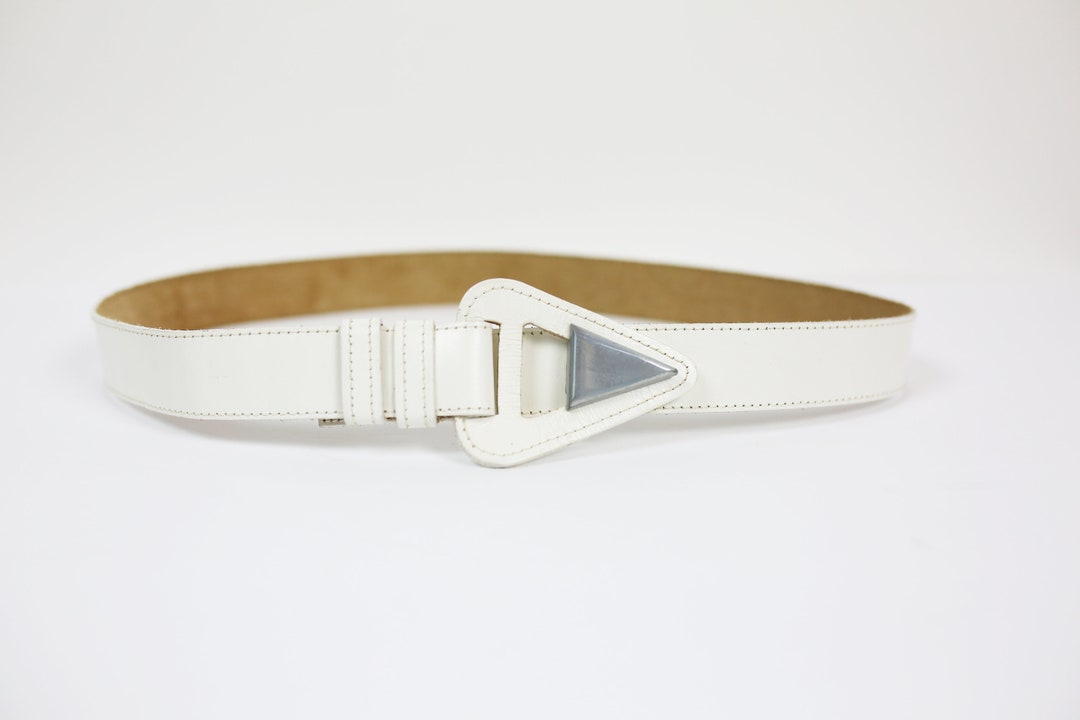 80s OMEGA WHITE BELT Leather Silver Triangle Hardware Vintage - Etsy