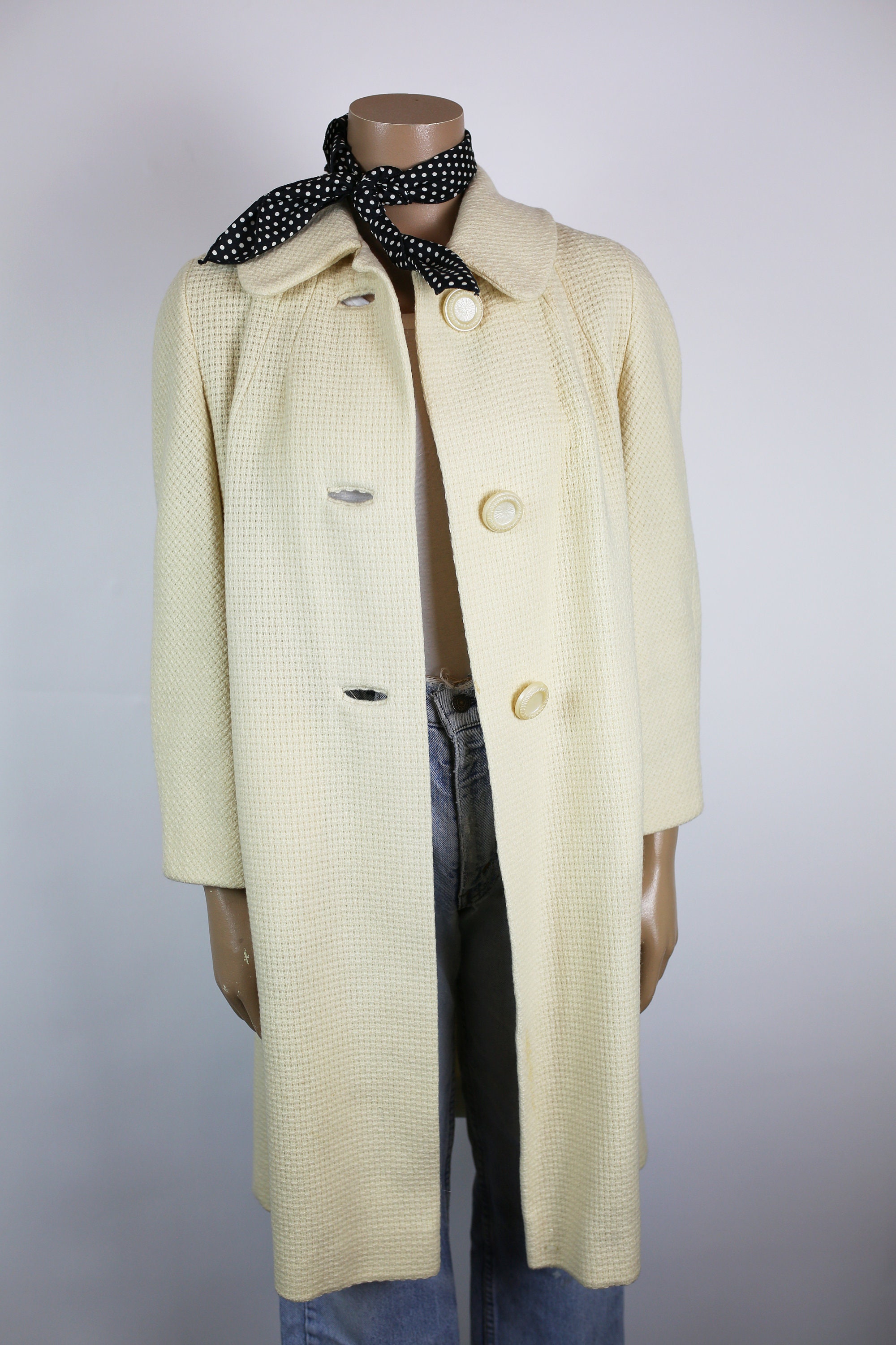 Vintage 50s IVORY WOOL COAT 3/4 Sleeves Textured Winter White - Etsy