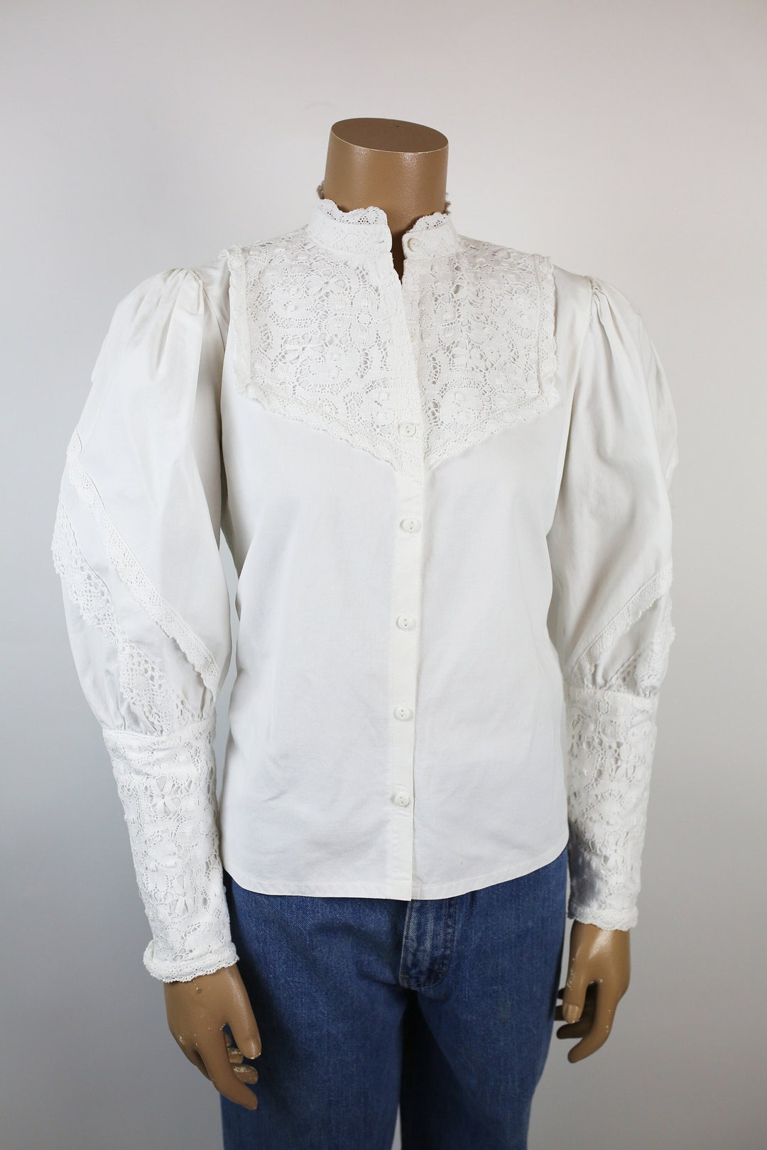 80s RECOLLECTIONS PRAIRIE BLOUSE White Cotton Western Romantic Vintage ...