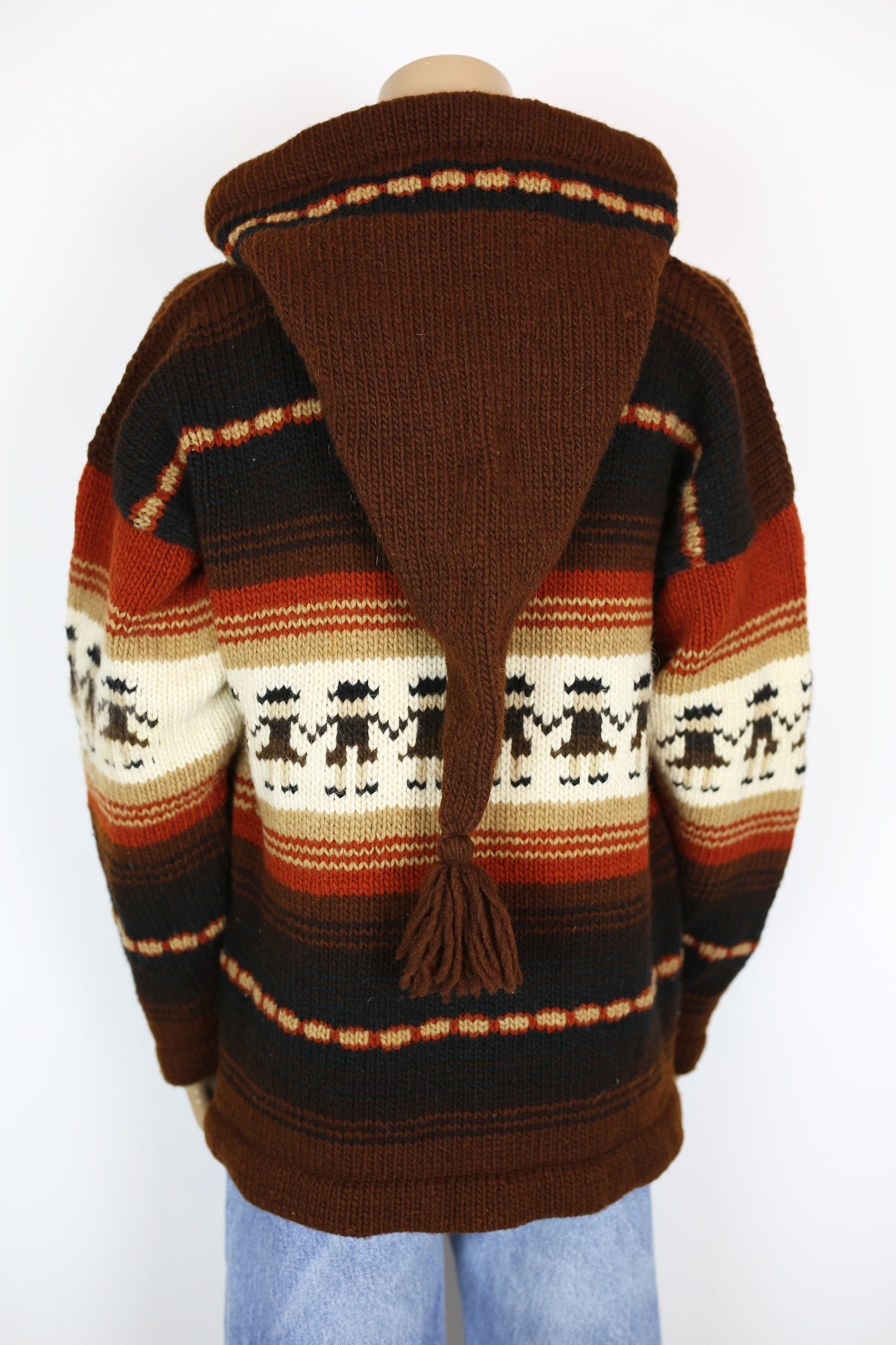 ECUADOR WOOL SWEATER Cardigan Hood Zipper Chunky Handmade by - Etsy