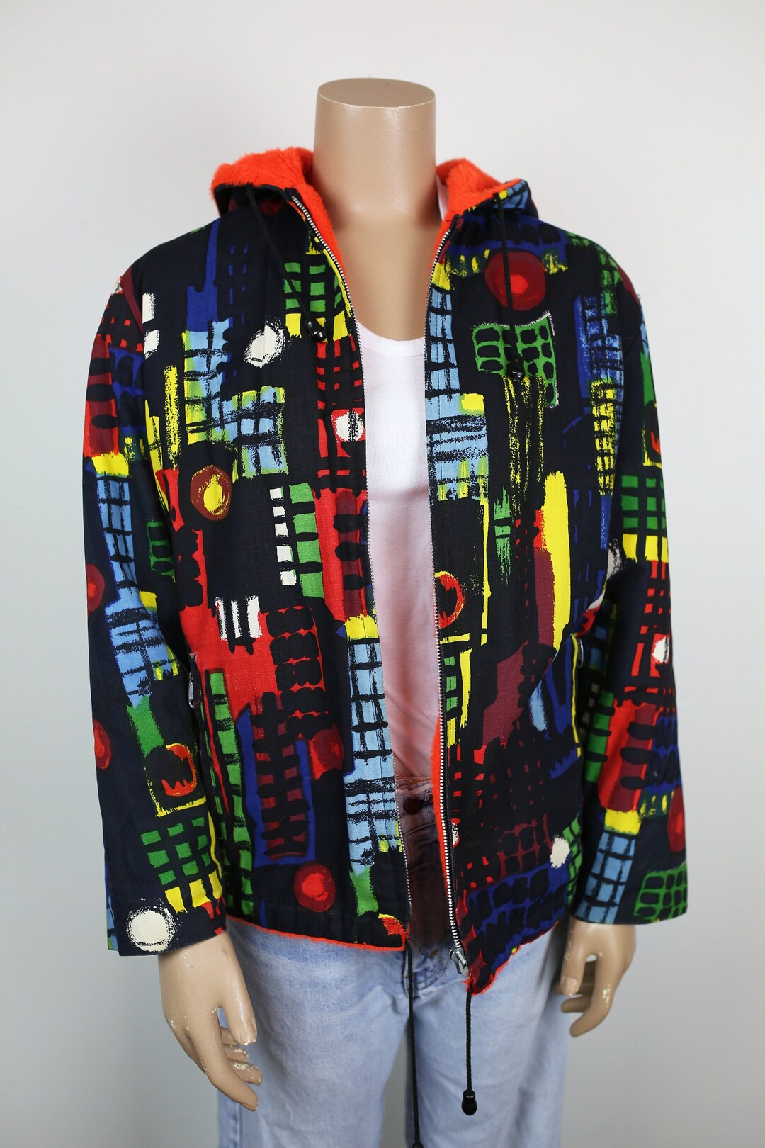 60s LADY UTEX JACKET Abstract Art Design Print Jacket With Hood Size ...