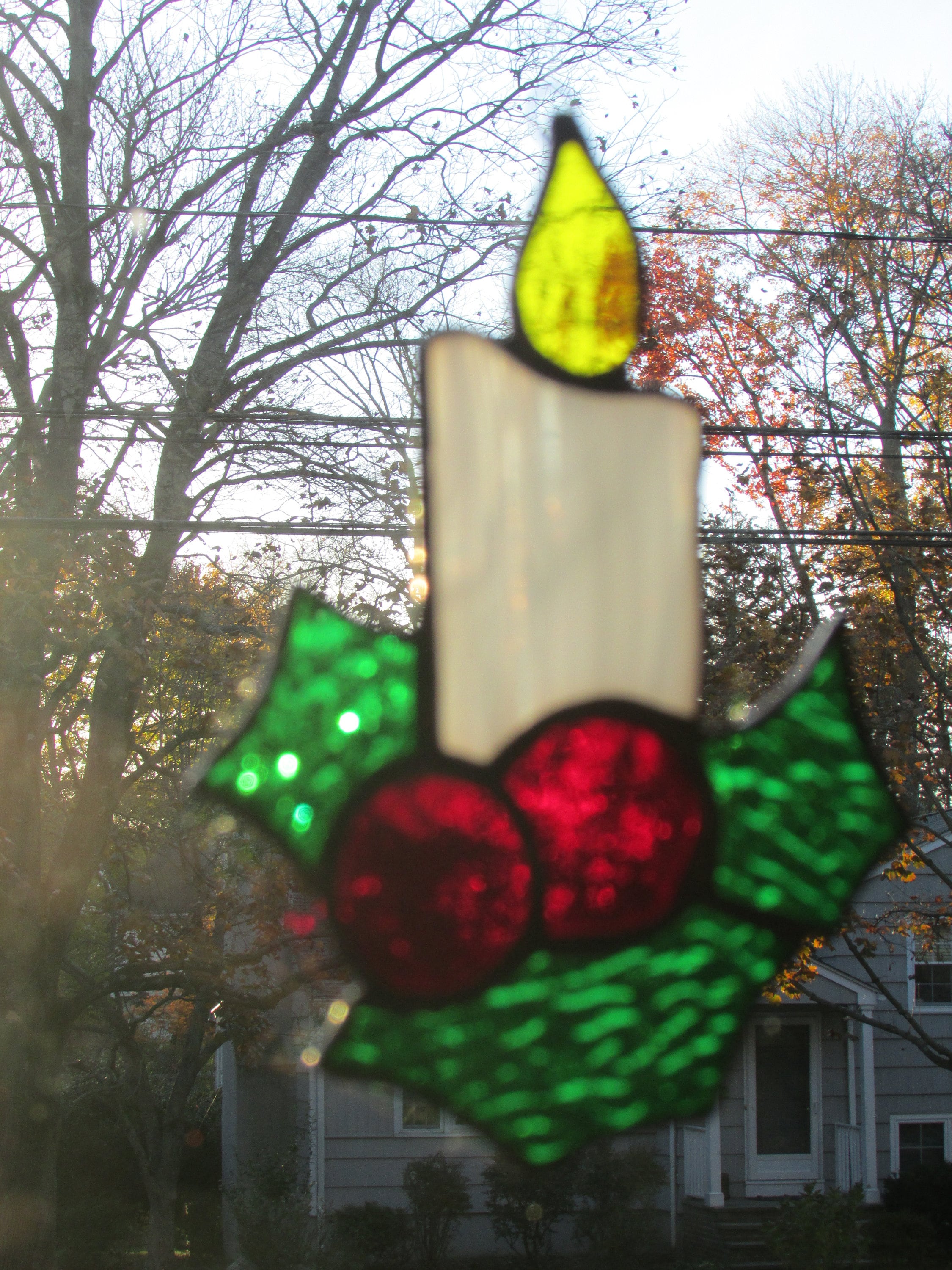 Stained Glass Holiday Candle With Holly Window Suncatcher - Etsy