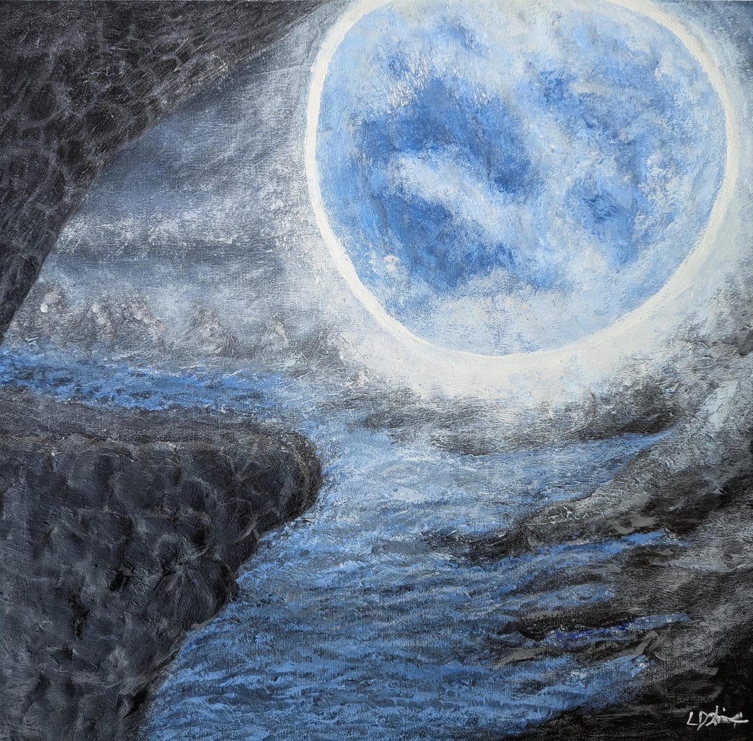 Blue Moon Acrylic Painting on Canvas - Etsy