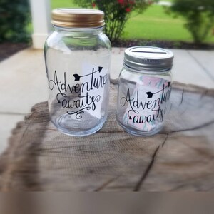 Adventure Awaits Travel Fund Jar With Coin Lid, Wedding, Honeymoon ...