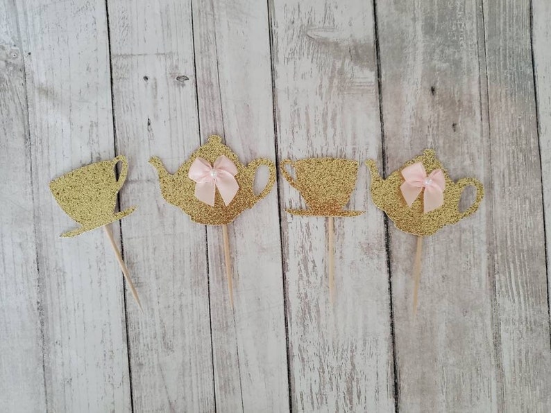 Tea Party Cupcake Toppers: Glitter Teacup & Teapot Picks - Set of 12 - Etsy