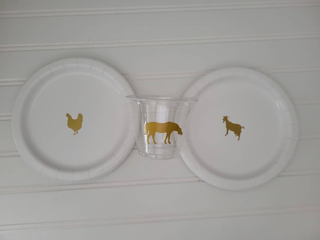 Farm Animal Paper Plates and Cups Set Barn Themed Gold Farm - Etsy
