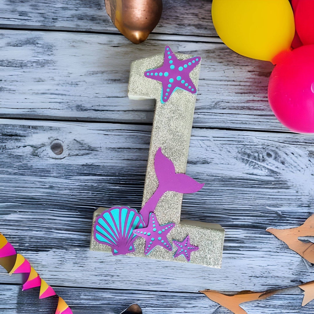 Mermaid Party Photo Age Prop Birthday Number, Mermaid Glitter Table ...