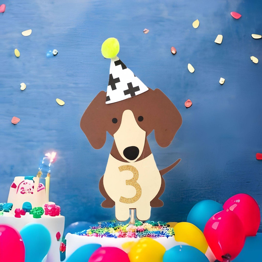 Dog Puppy Party Cake Topper With Age Cute Puppy Cake Pick - Etsy