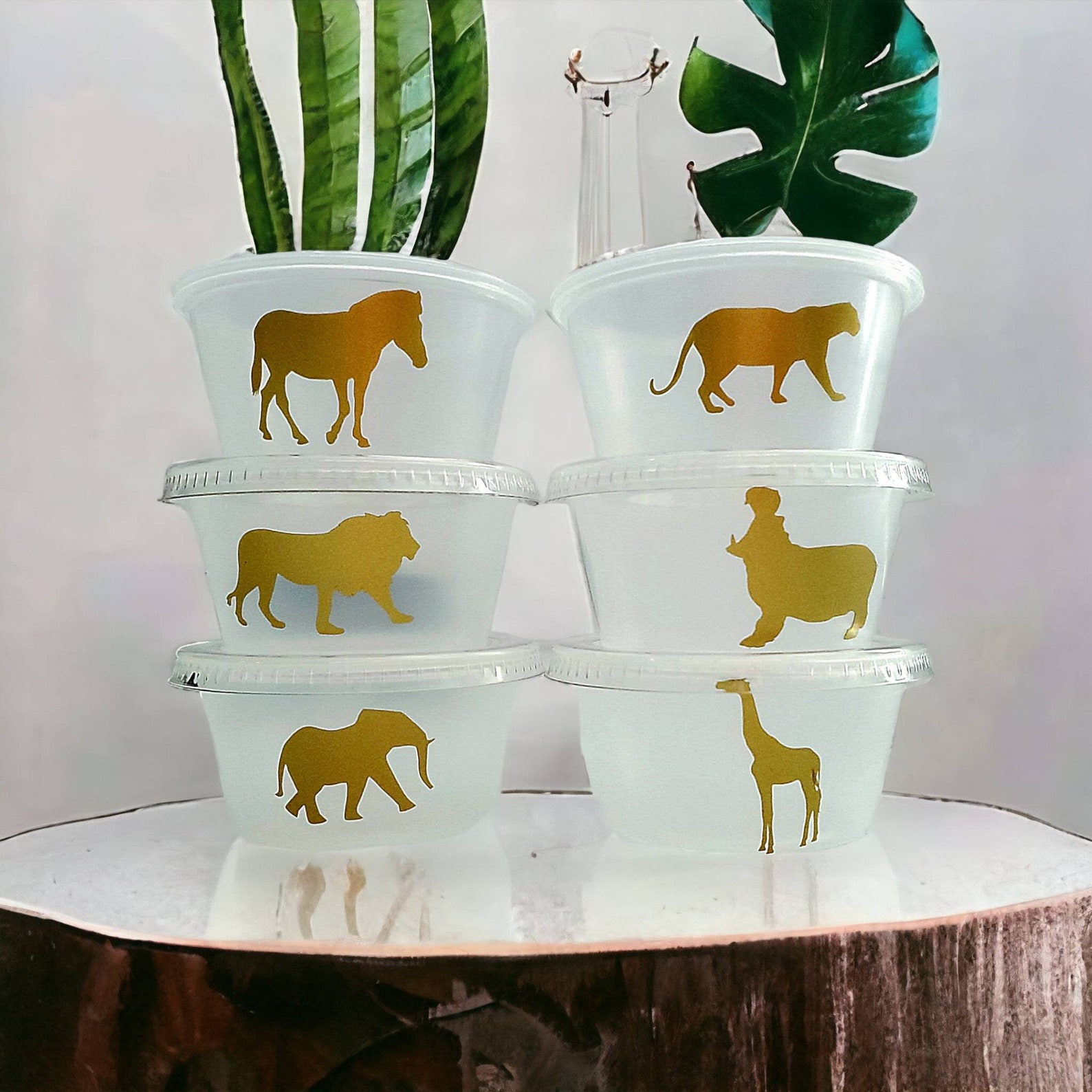 Gold Safari Animal Dip Cups With Lids: Jungle Theme Party Favors - Etsy