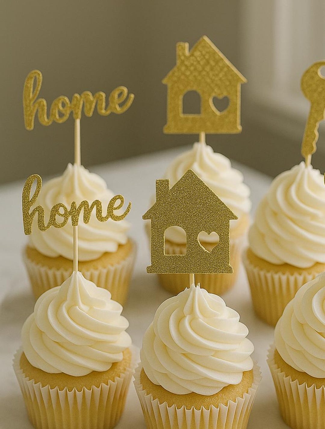 Housewarming Cupcake Toppers: Gold Glitter House, Key, Home Picks (set ...
