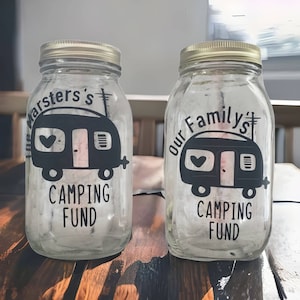 Personalized Camper RV Camping Trip Fund Jar, Family Vacation Camping ...