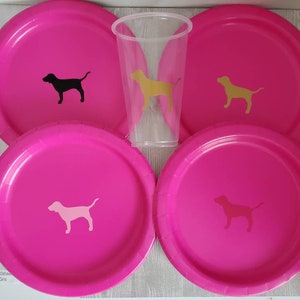 Pink Victoria's Secret Inspired Cake Plates or Lunch Plates and Cup Set ...