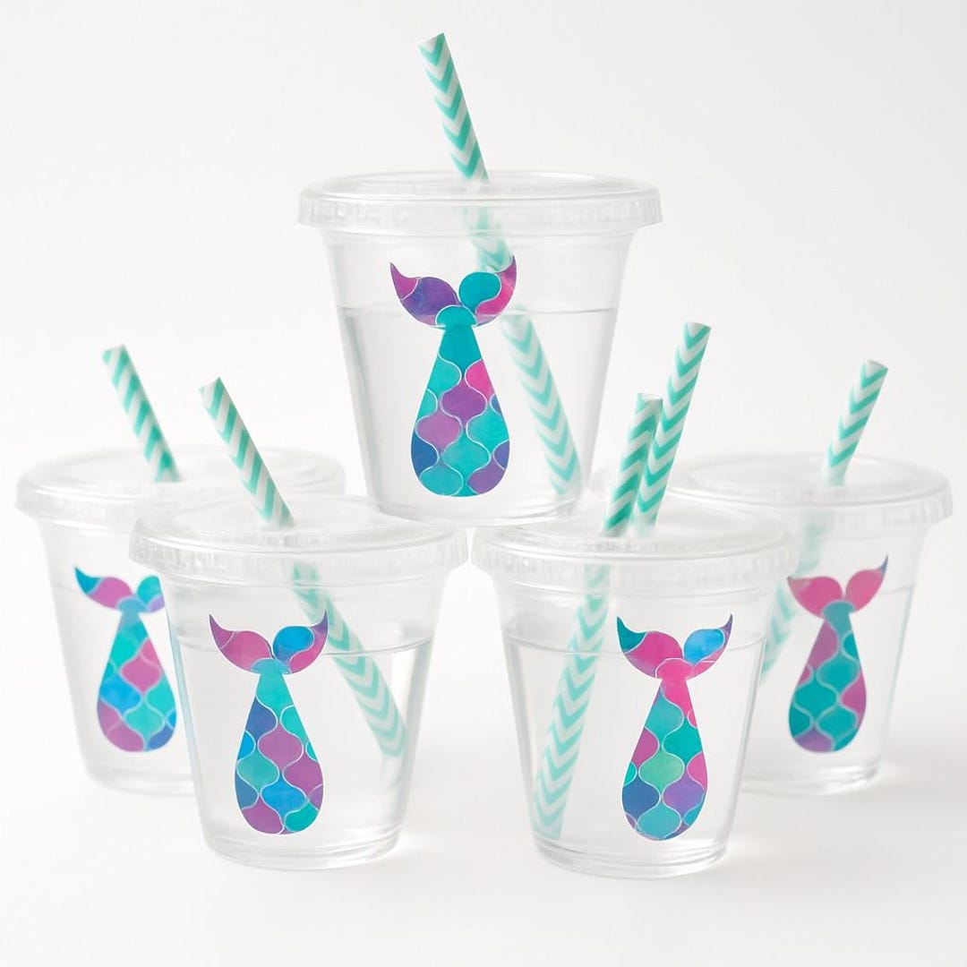 Mermaid Cups With Straws and Lids, Under the Sea Ocean Themed Party ...