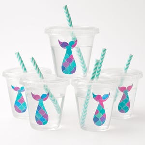 Mermaid Tail Cups With Lids and Straws, Under the Sea Party - Etsy