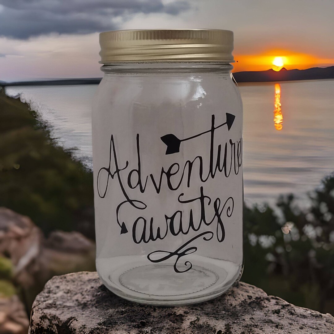 Adventure Awaits Travel Fund Jar With Coin Lid Wedding & - Etsy