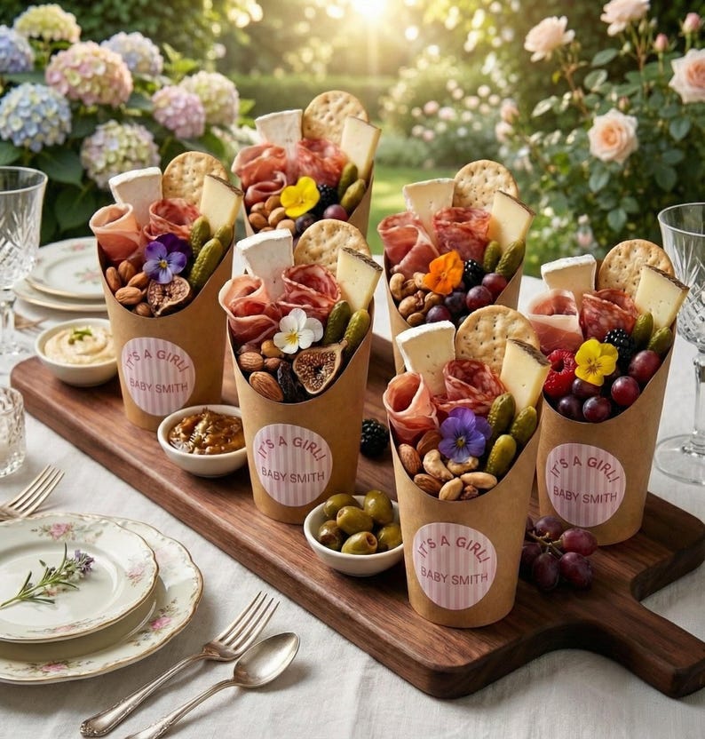 It's a Girl Baby Shower Charcuterie Cups, Custom Pink Label Snack Cups ...