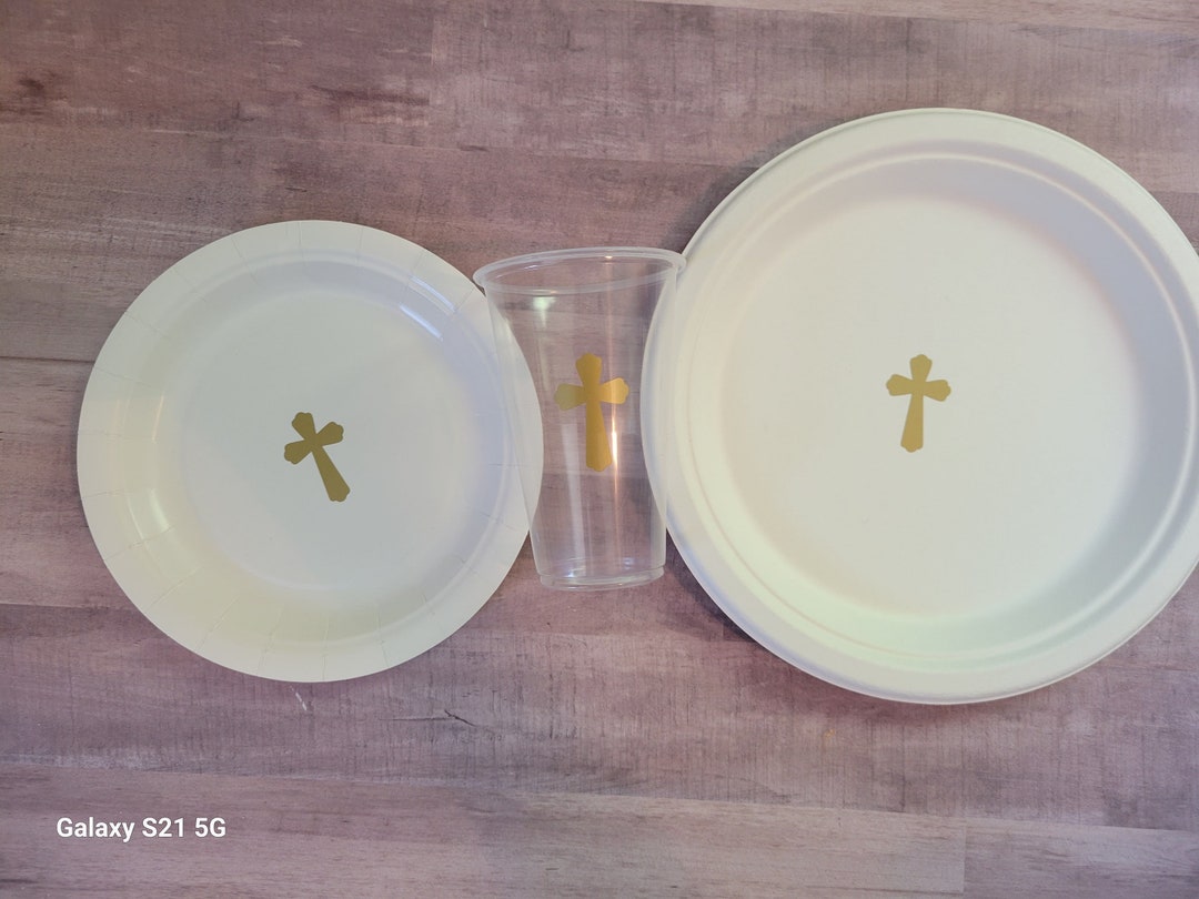 Baptism Paper Plate and Cup Set, Christening Tableware Set, Religious ...