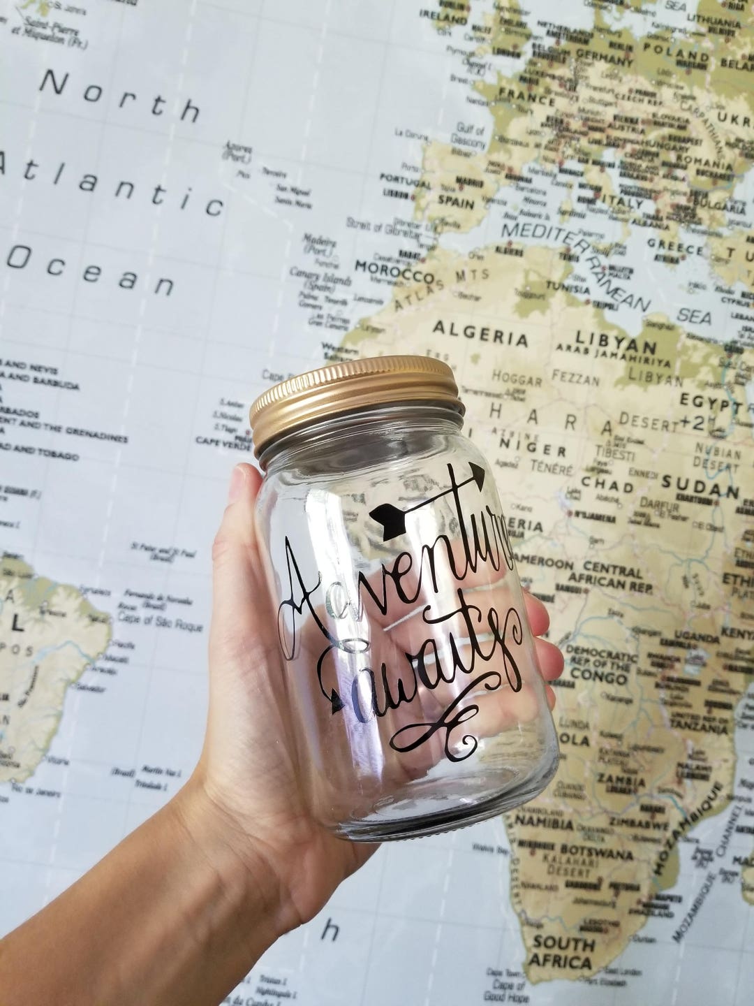Adventure Awaits Travel Fund Jar With Coin Lid, Wedding, Honeymoon ...