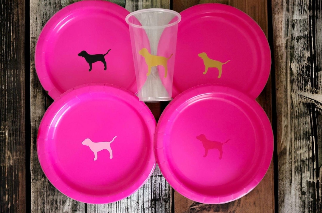Pink Victoria's Secret Inspired Cake Plates or Lunch Plates and Cup Set ...