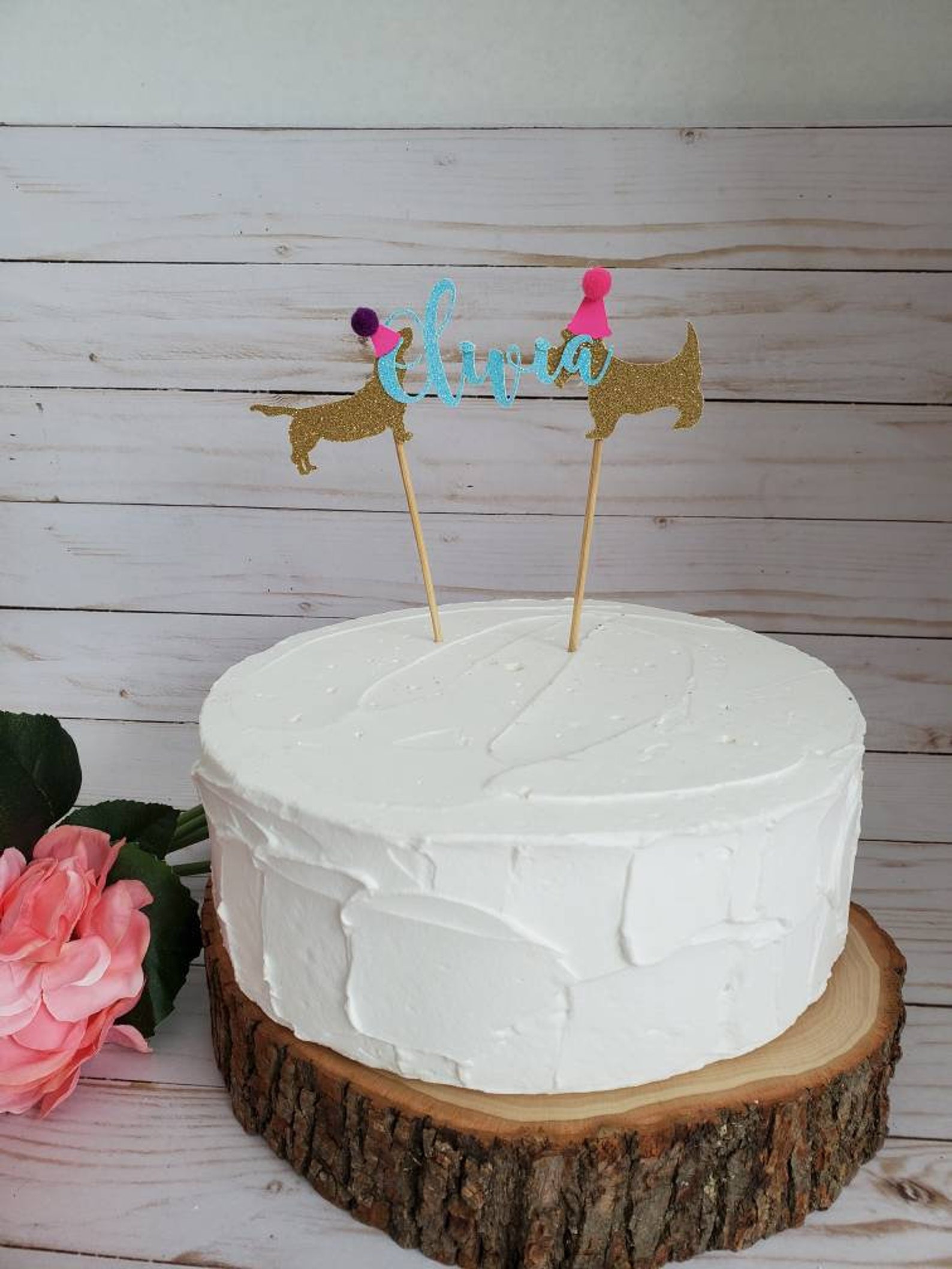 Dog Cake Topper With Name/ Custom Glitter Dog Cake Topper/ Dog - Etsy