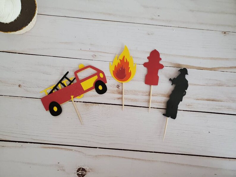 Firefighter Cupcake Toppers 12 Fire Themed Birthday Party - Etsy