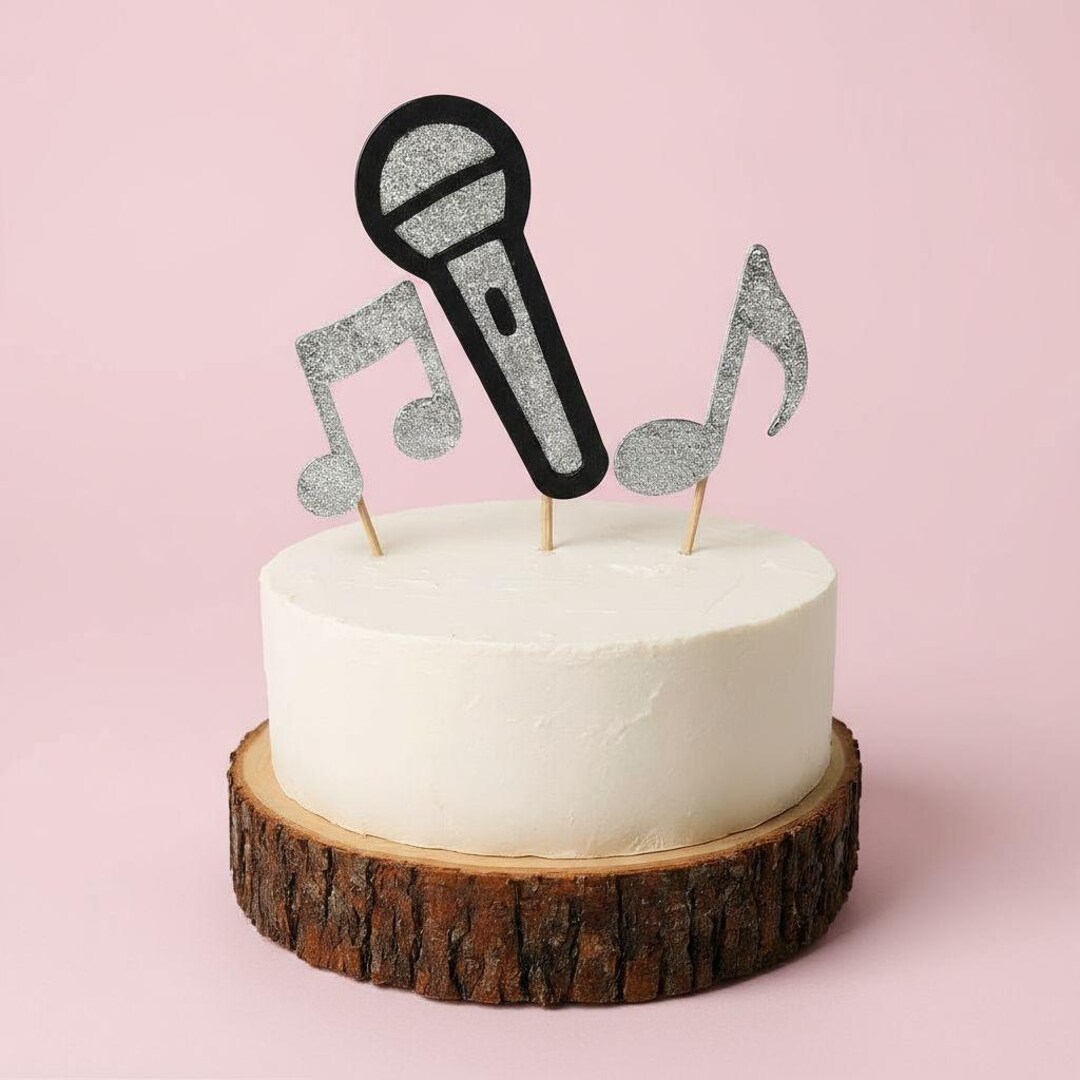 Microphone Cake Topper Set With Musical Notes: Karaoke Microphone Theme ...