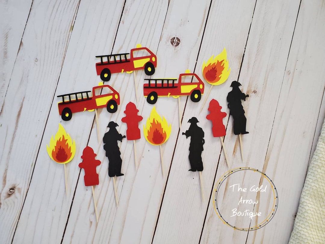 Firefighter Cupcake Toppers Fire Themed Birthday Party Food Picks ...