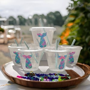 Mermaid Cups With Straws and Lids, Under the Sea Ocean Themed Party ...