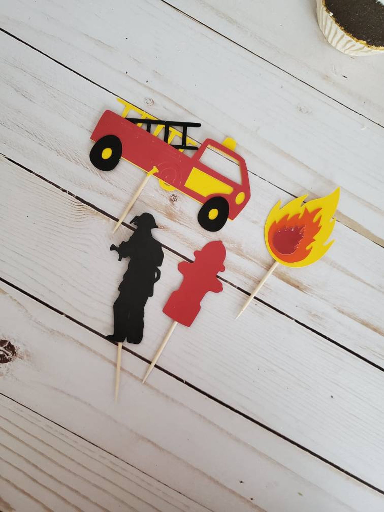 Firefighter Cupcake Toppers 12 Fire Themed Birthday Party - Etsy
