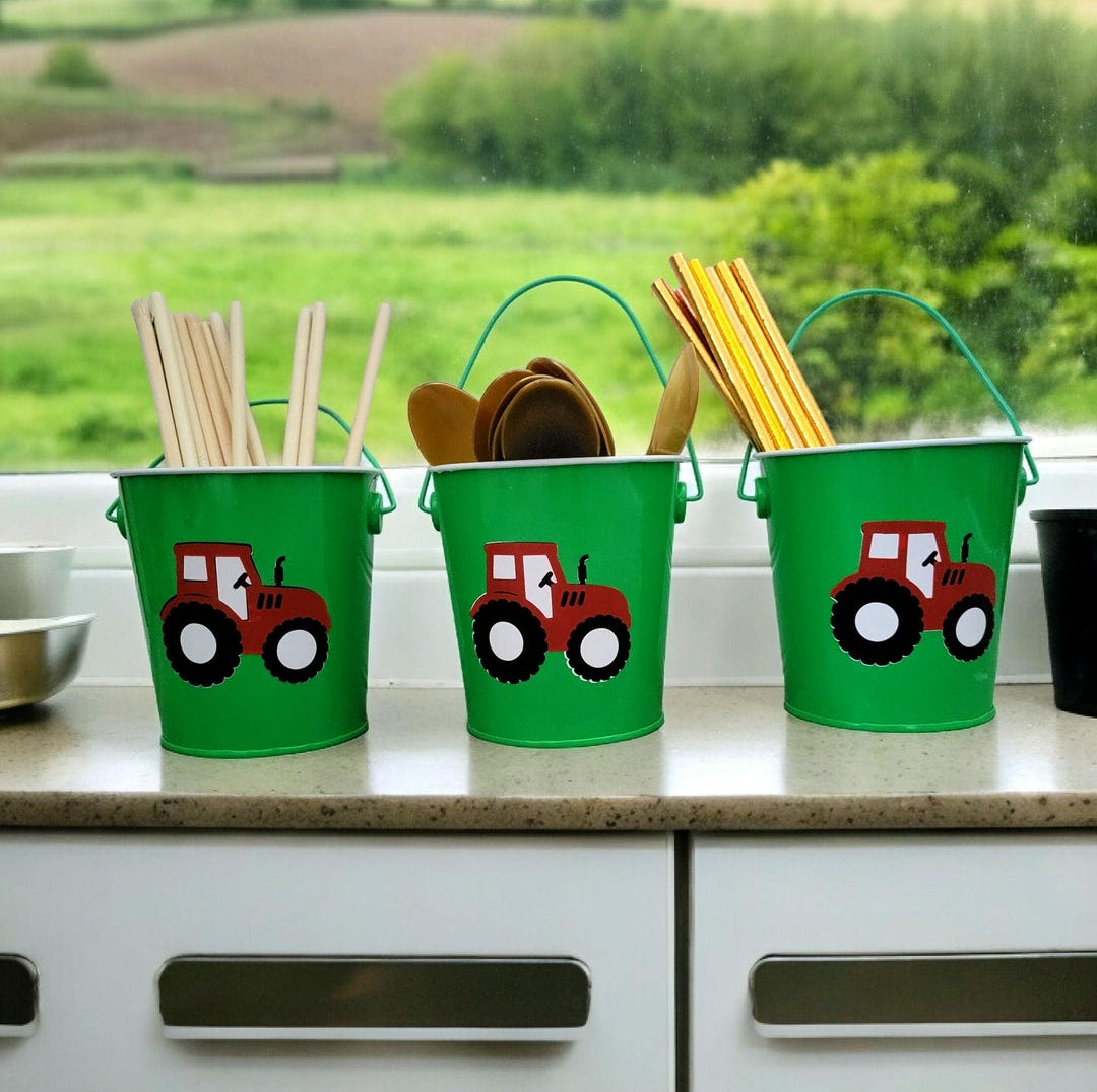 Tractor Party Mini Buckets for Candy, Tractor Containers With Green ...