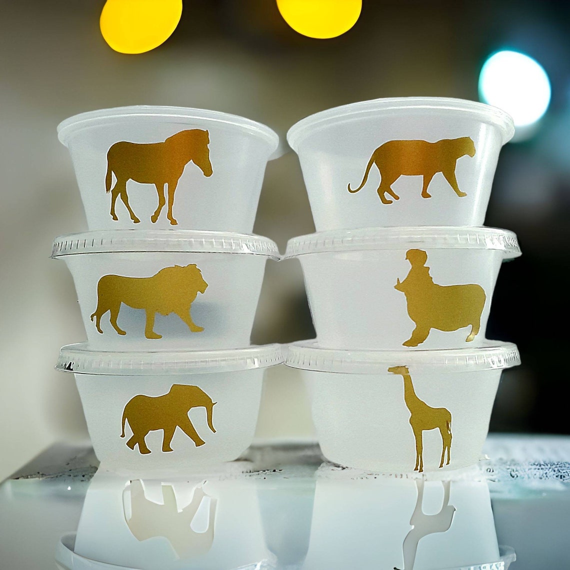 Gold Safari Animal Dip Cups With Lids: Jungle Theme Party Favors - Etsy