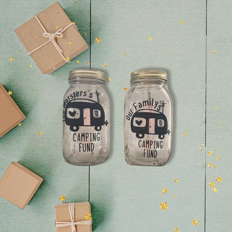 Personalized Camper RV Camping Trip Fund Jar Family Vacation - Etsy