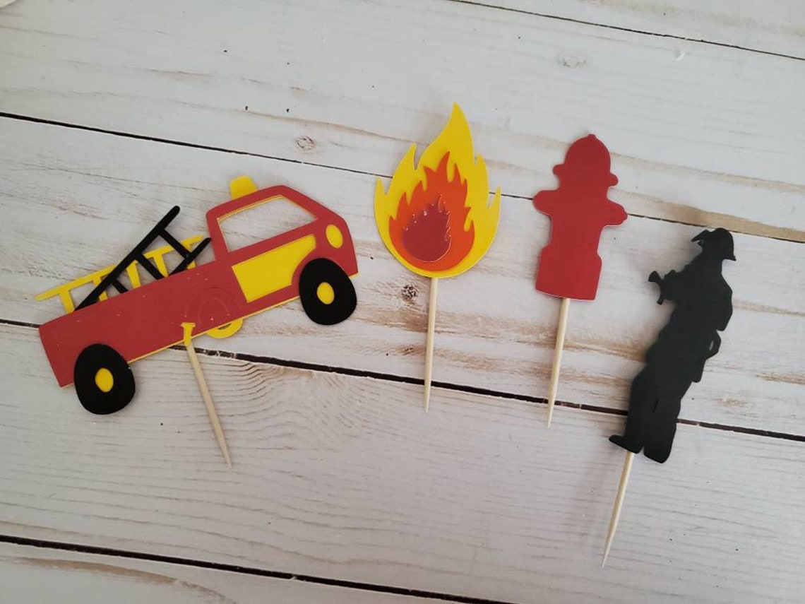 Firefighter Cupcake Toppers 12 Fire Themed Birthday Party | Etsy