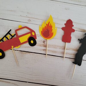 Firefighter Cupcake Toppers, 12 Fire Themed Birthday Party Food Picks ...