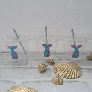 Mermaid Tail Cups With Lids and Straws, Under the Sea Party - Etsy