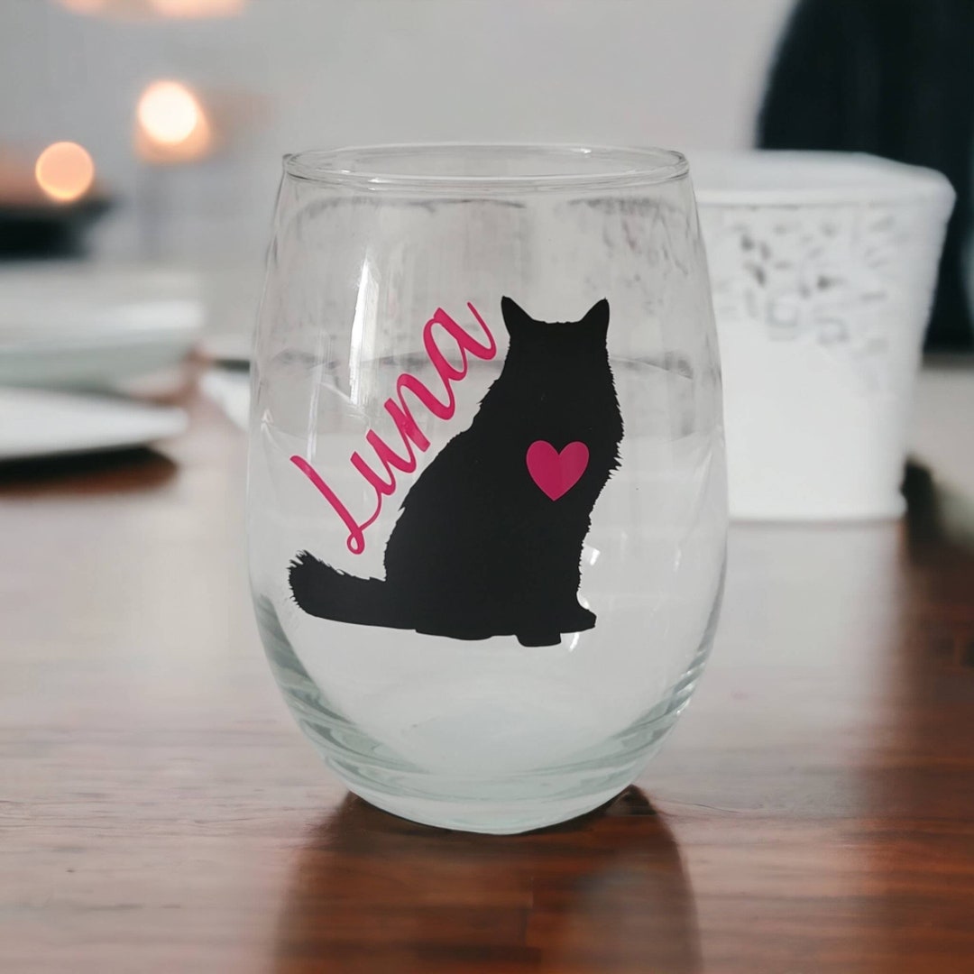 Copa de vino de gato con nombre gato esponjoso o pelo corto - Etsy España