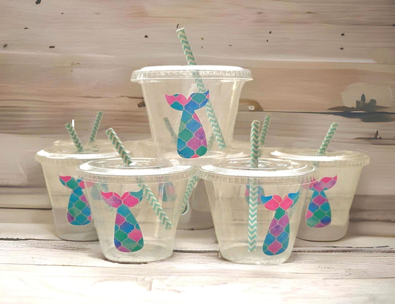 Mermaid Cups With Straws and Lids, Under the Sea Ocean Themed Party ...